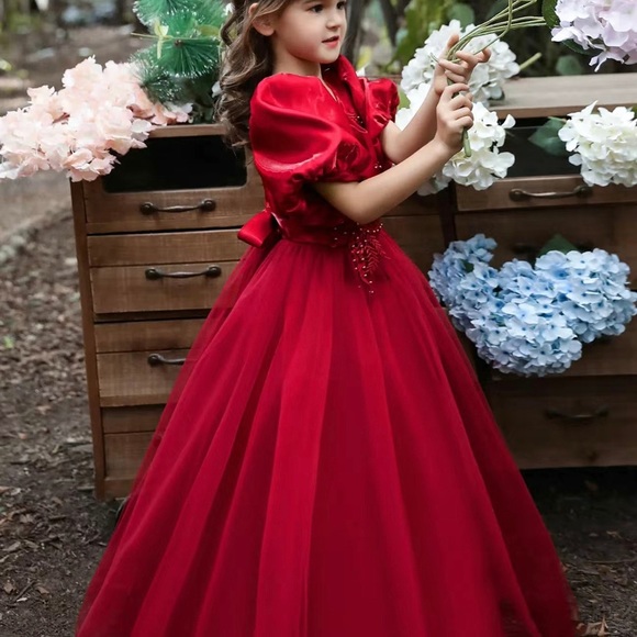 Dresses | Formal Dress Red Long Beaded Embroidered Princess Wedding ...